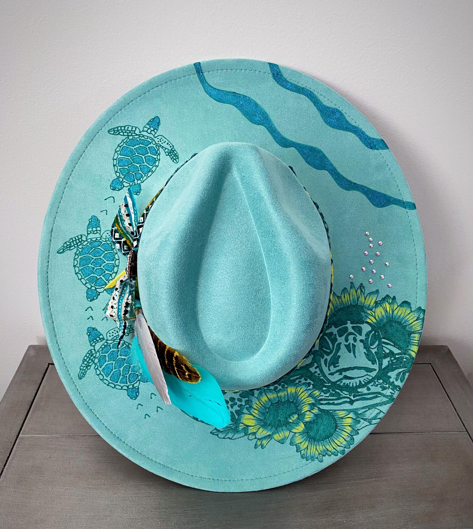 Sea Turtle Hat,sea Turtle Fedora,mint Hat,mint Fedora,burned Hat for ...