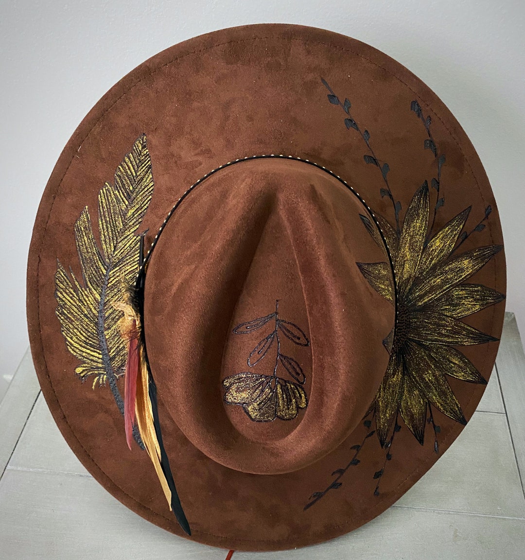 Chocolate Brown Sunflower Hat,brown Fedora,brown Hat,southwestern Hat ...