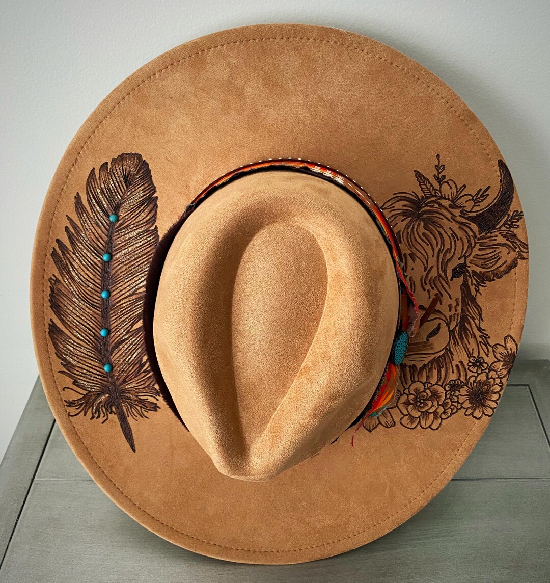 Highland Cow Hat,highland Cow Fedora,cow Hat,cow Fedora,burned Hat ...