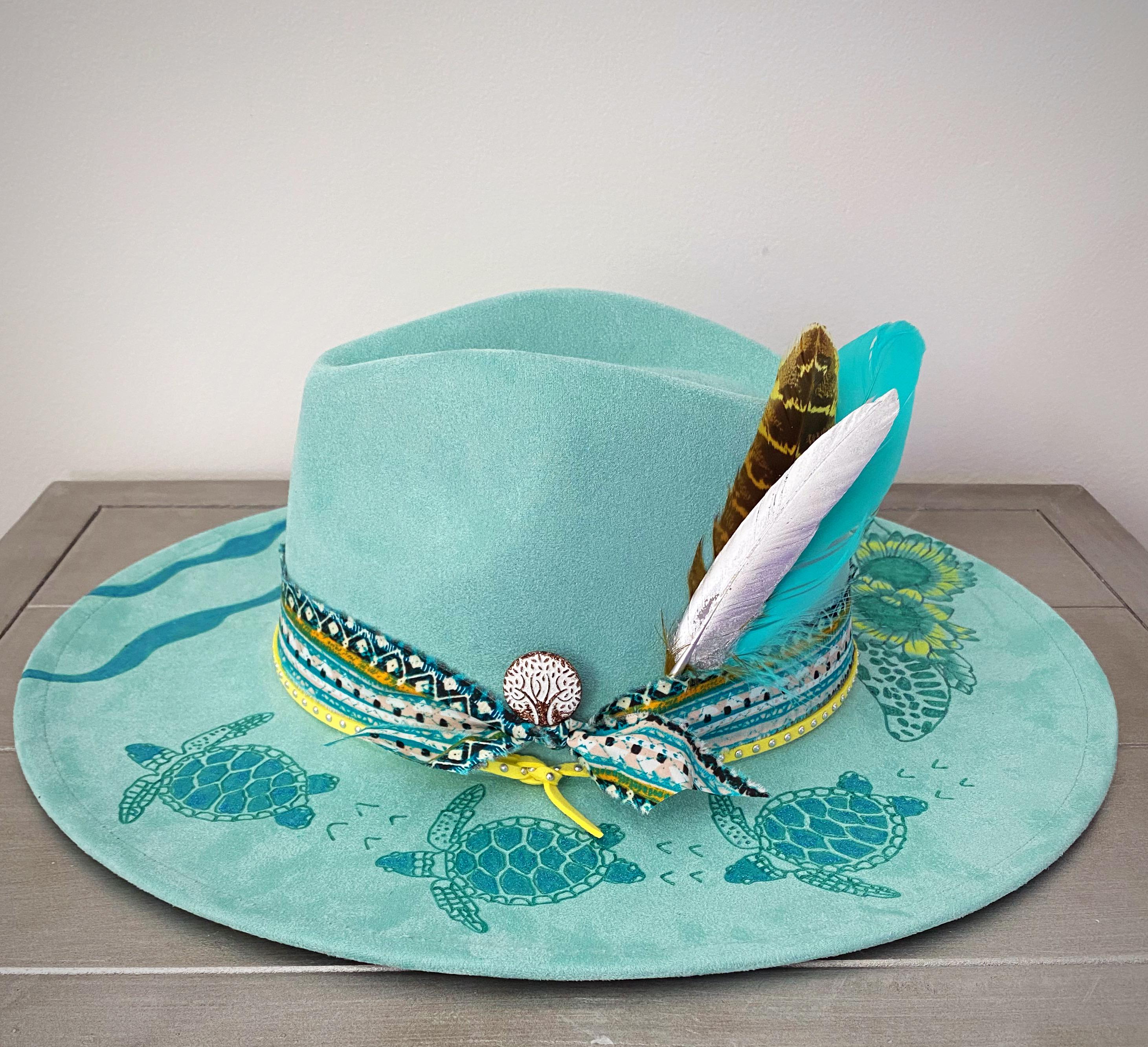 Sea Turtle Hat,sea Turtle Fedora,mint Hat,mint Fedora,burned Hat for ...