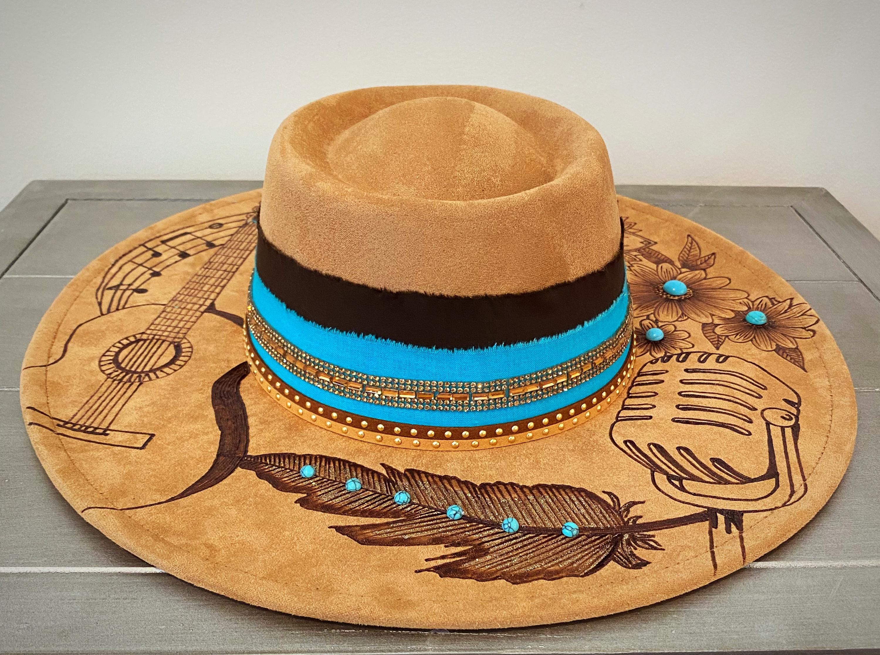 Music Hat,music Fedora,boho Hat,boho Fashion Hat,burned Western Hat ...