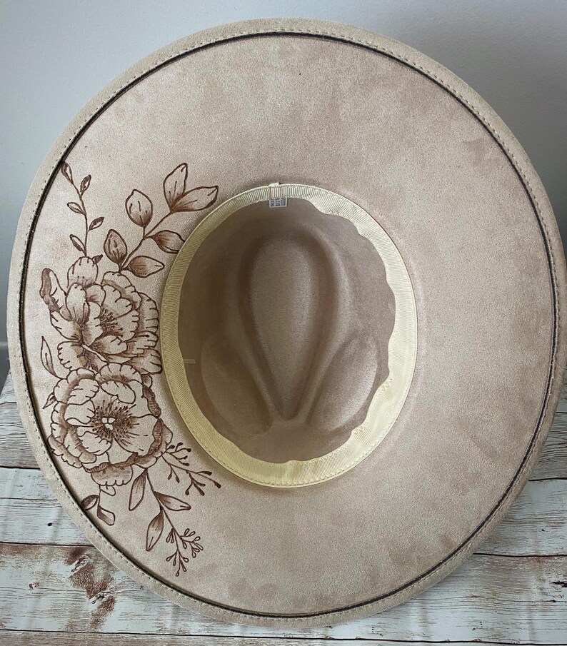 Flowers and Feathers Burned Hat,engraved Fedora,pyrography,western Hat ...
