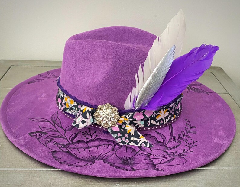 Purple Fedora,floral Fedora,purple Flower Fedora,boho Fedora,boho Hat ...