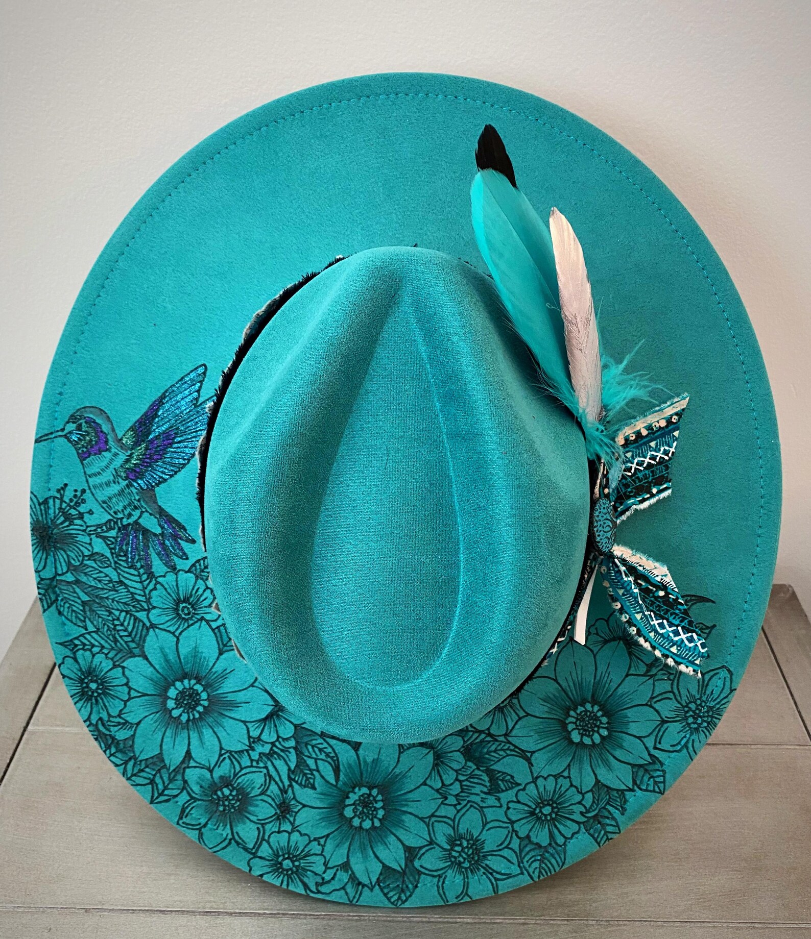Hummingbird Hat,hummingbird Fedora,teal Fedora,burned Hat,pyrography ...