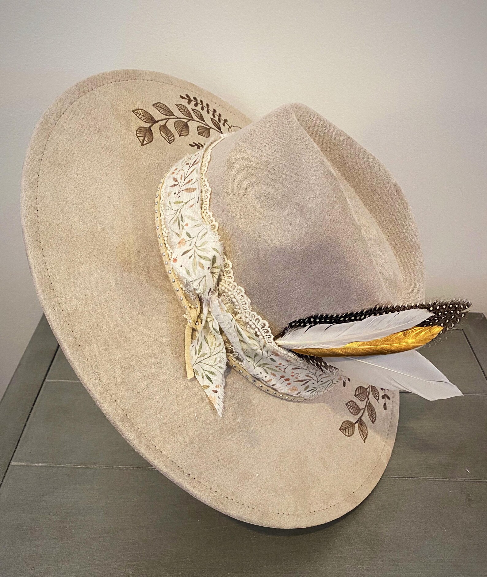 Light Beige Floral Fedora,neutral Fedora,floral Fedora,wedding Hat,boho ...