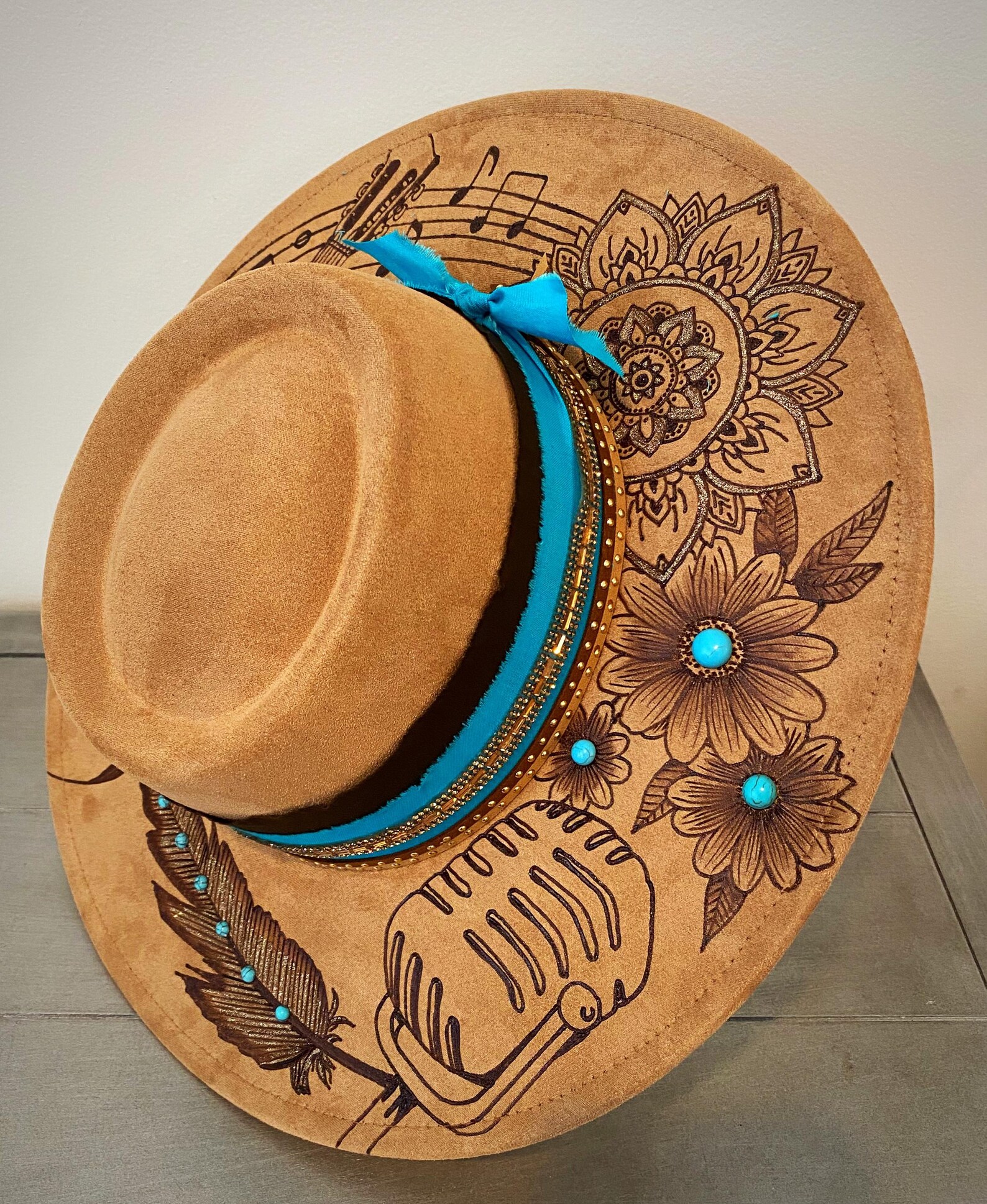 Music Hat,music Fedora,boho Hat,boho Fashion Hat,burned Western Hat ...