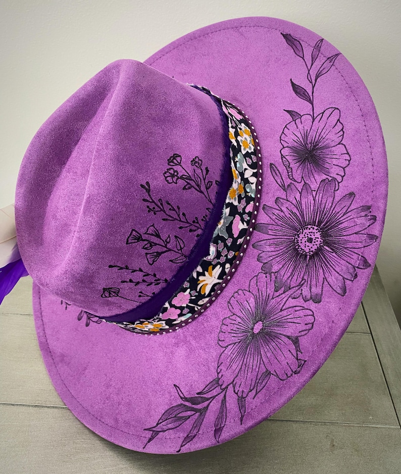 Purple Fedora,floral Fedora,purple Flower Fedora,boho Fedora,boho Hat ...