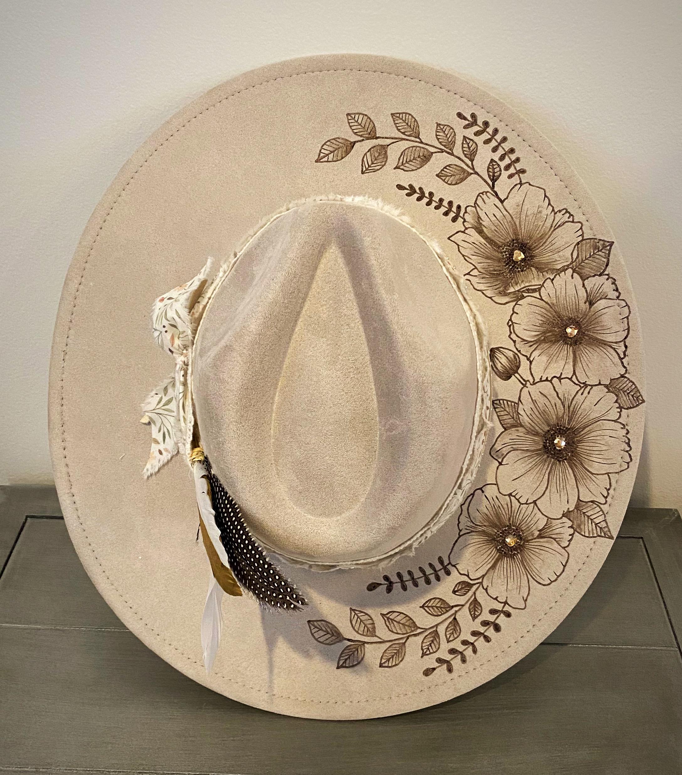 Light Beige Floral Fedora,neutral Fedora,floral Fedora,wedding Hat,boho ...