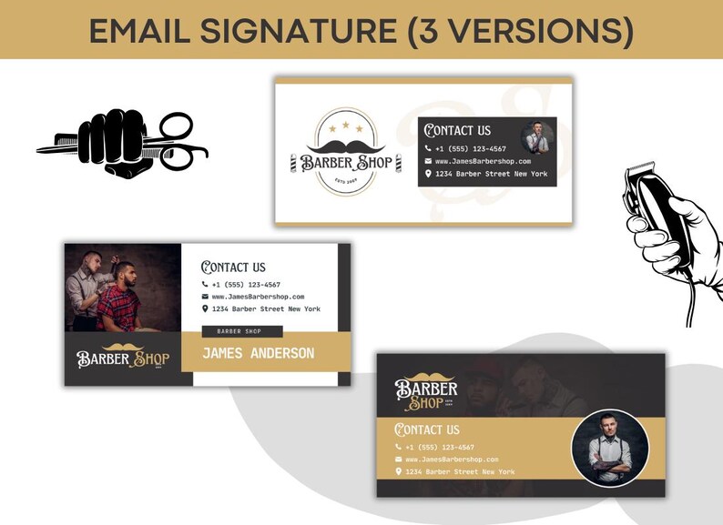Gold and Black Barber Branding Kit, Sleek Editable Templates With ...