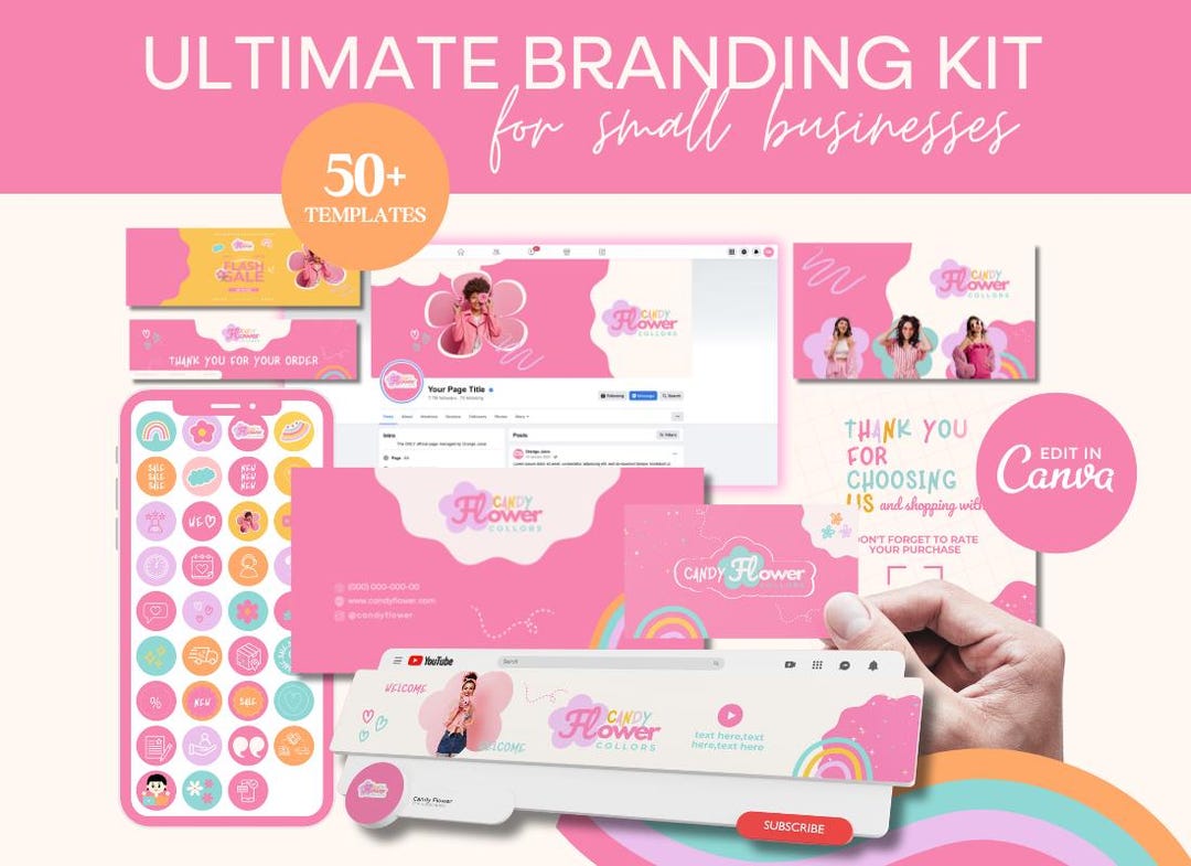 Branding Kit Candy Pink, Pastel Colors, Branding Kit, Canva Templates ...