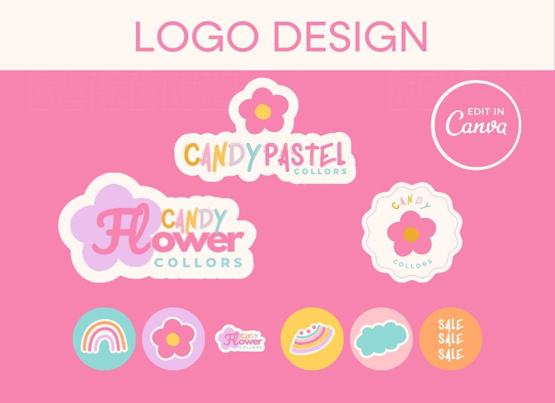 Pink Candy Logo Design Template: Playful Canva Brand Identity (digital ...