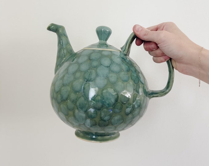 Handmade Teapot - Large Wheel Thrown Drippy Green & Blue Spotted Tea ...
