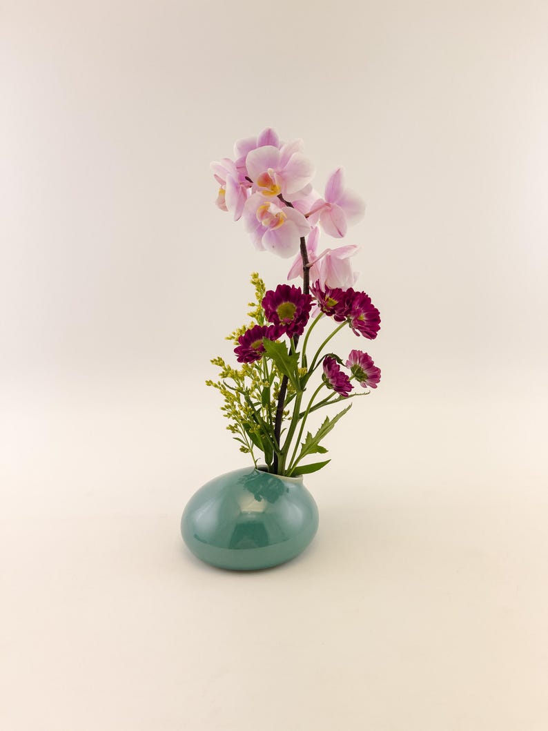 Ceramic Vase, Handmade Turquoise Flower Vase With Built-in Frog Pin ...