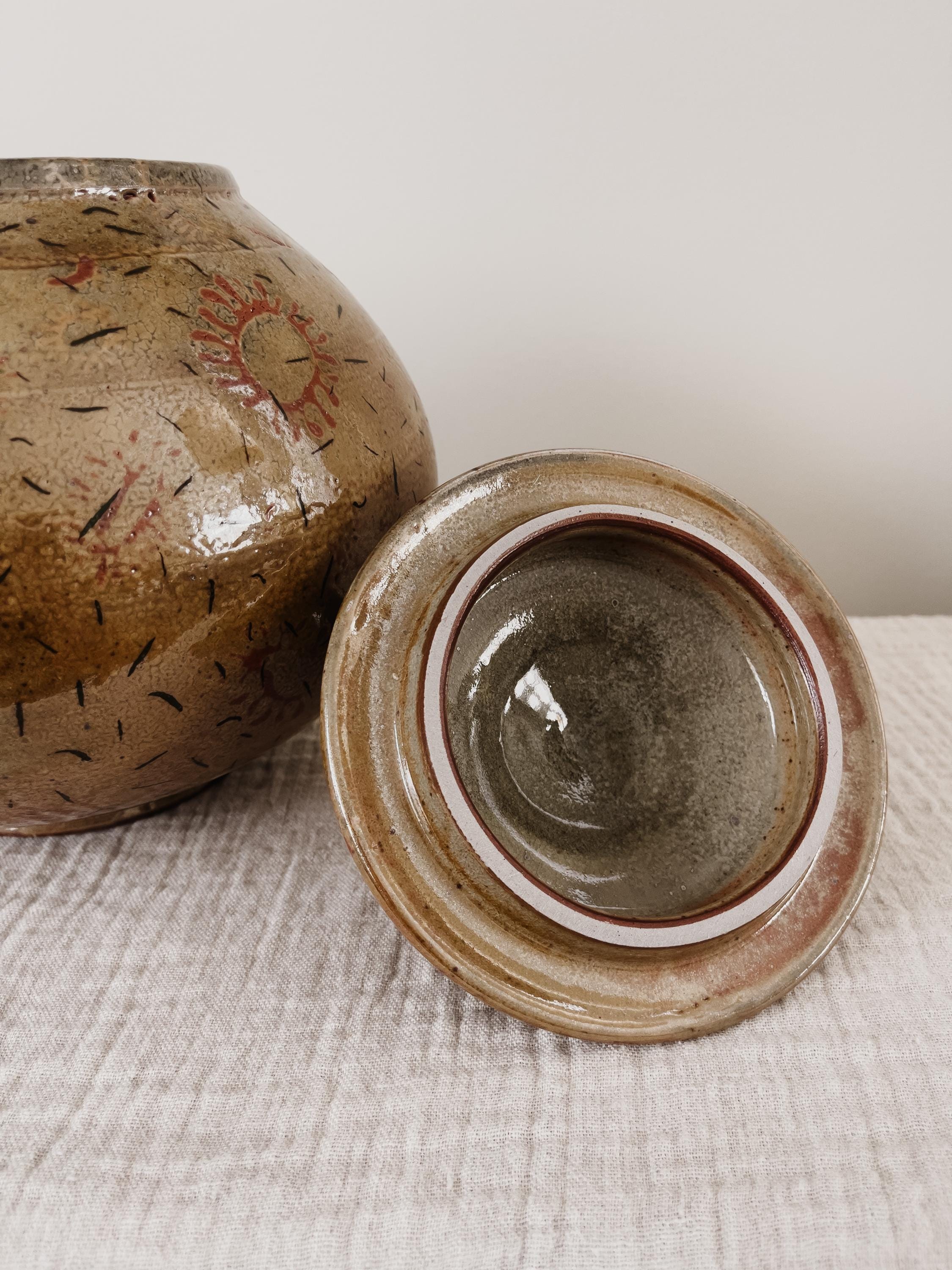 Handcrafted Shino Glazed Lidded Jar: Large Ceramic Container - Etsy