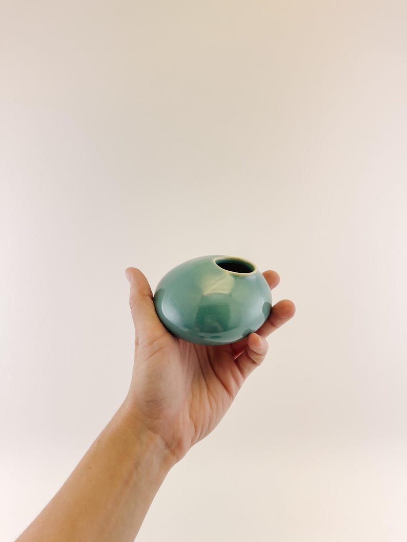 Ceramic Vase, Handmade Turquoise Flower Vase With Built-in Frog Pin ...