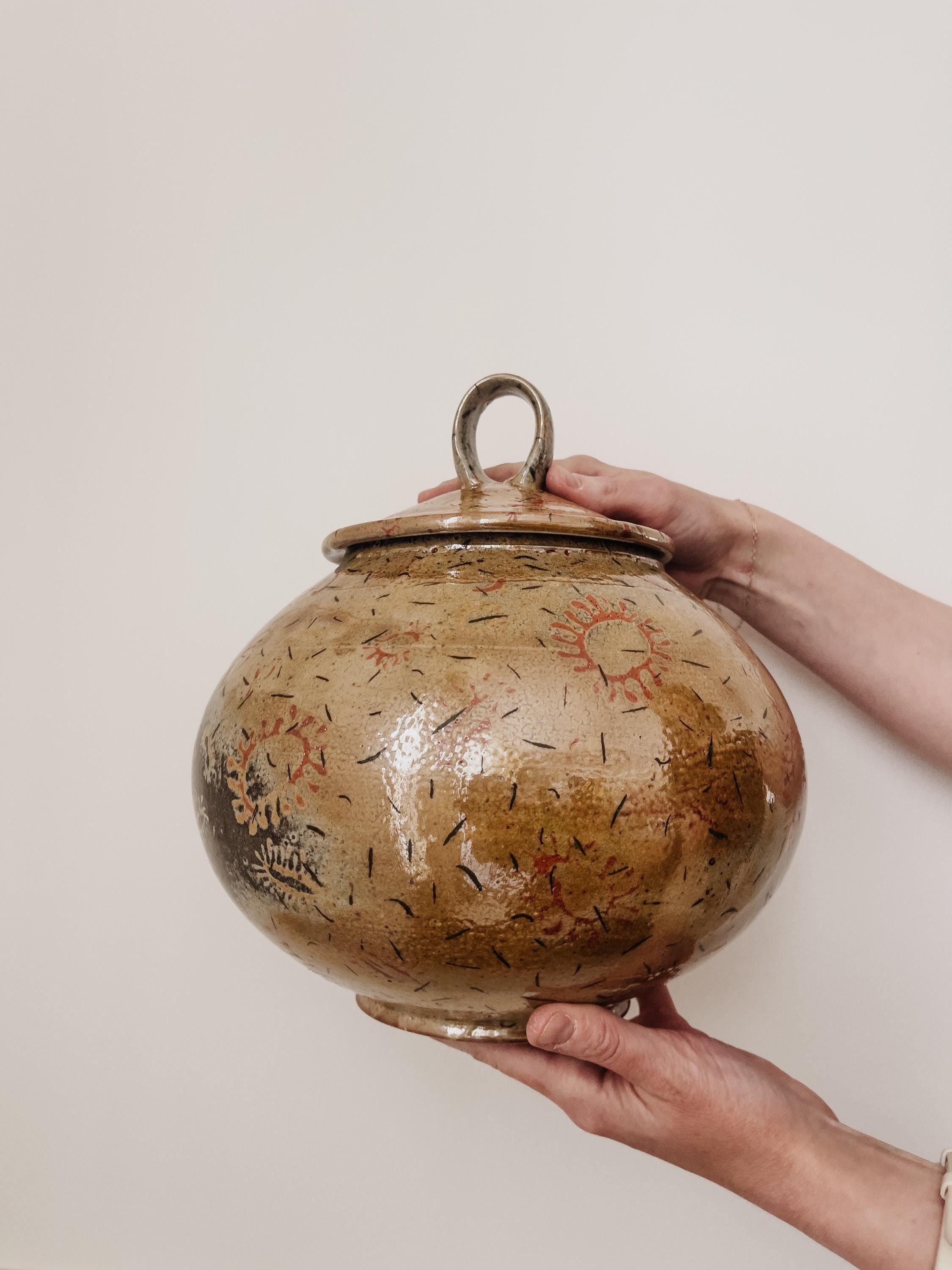 Handcrafted Shino Glazed Lidded Jar: Large Ceramic Container - Etsy