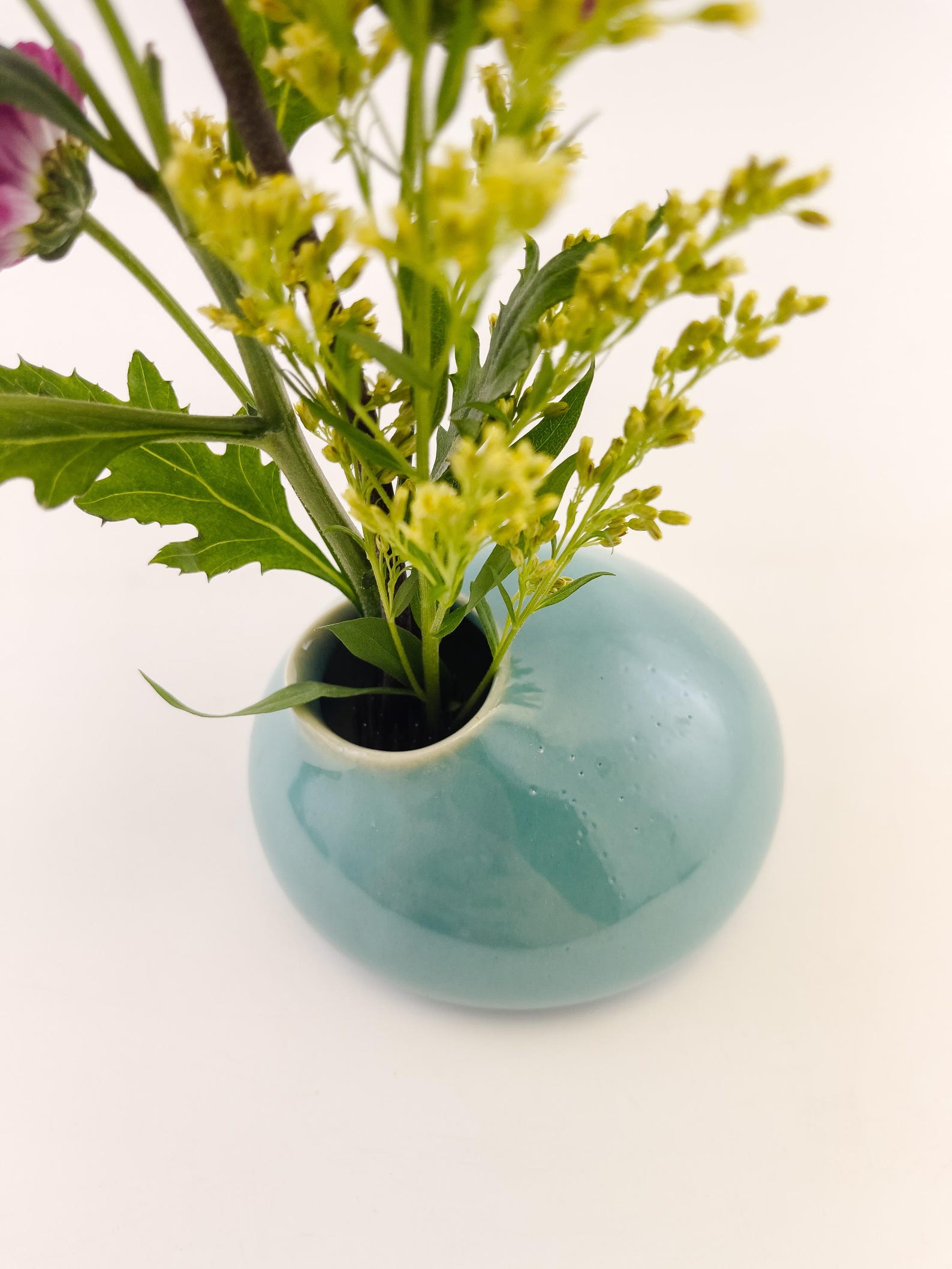 Ceramic Vase, Handmade Turquoise Flower Vase With Built-in Frog Pin ...