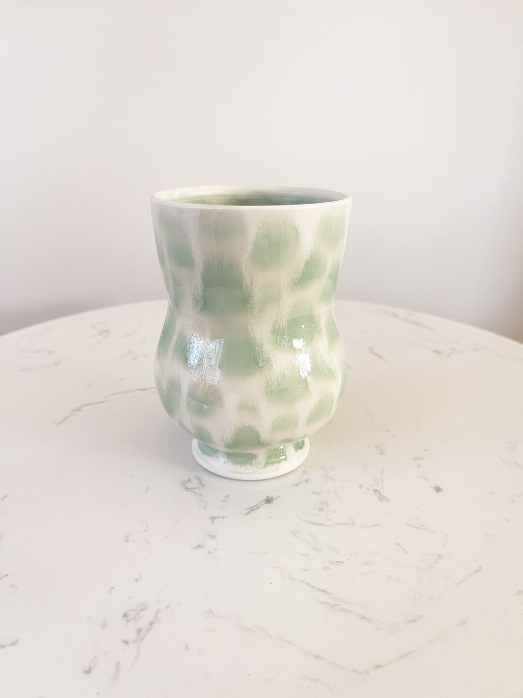 Ceramic Tea Cup, Green & White Porcelain Yunomi Cup W/ Mint Drippy ...