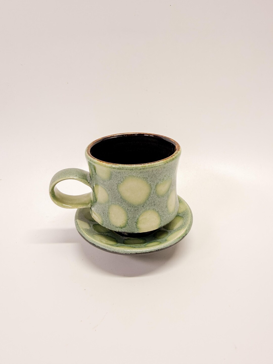 Small Ceramic Tea Cup and Saucer, Handmade Green Spotted Mug and Plate ...