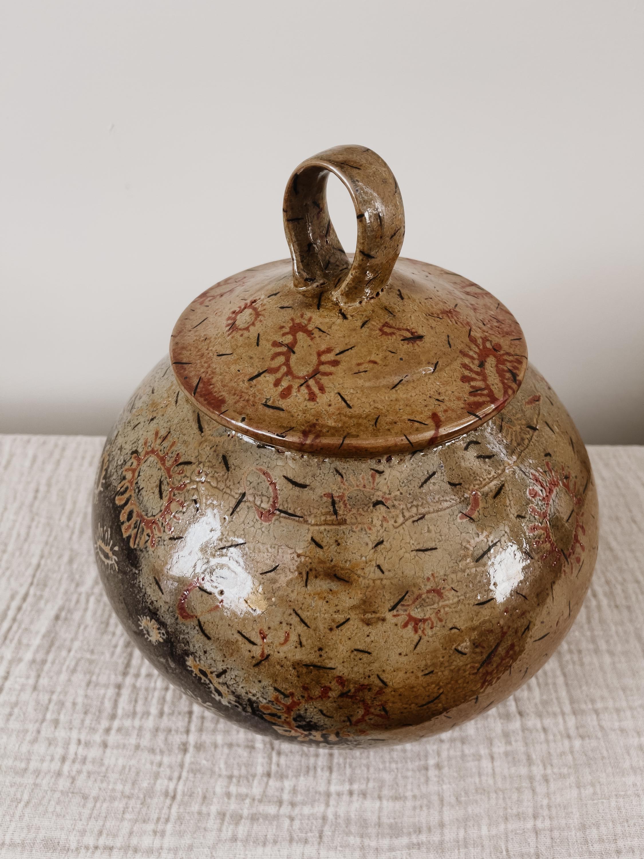 Handcrafted Shino Glazed Lidded Jar: Large Ceramic Container - Etsy