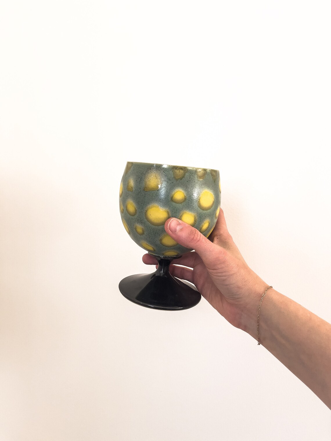 Wine Goblet, Handmade Green Porcelain Goblet Cup With Yellow Spots ...