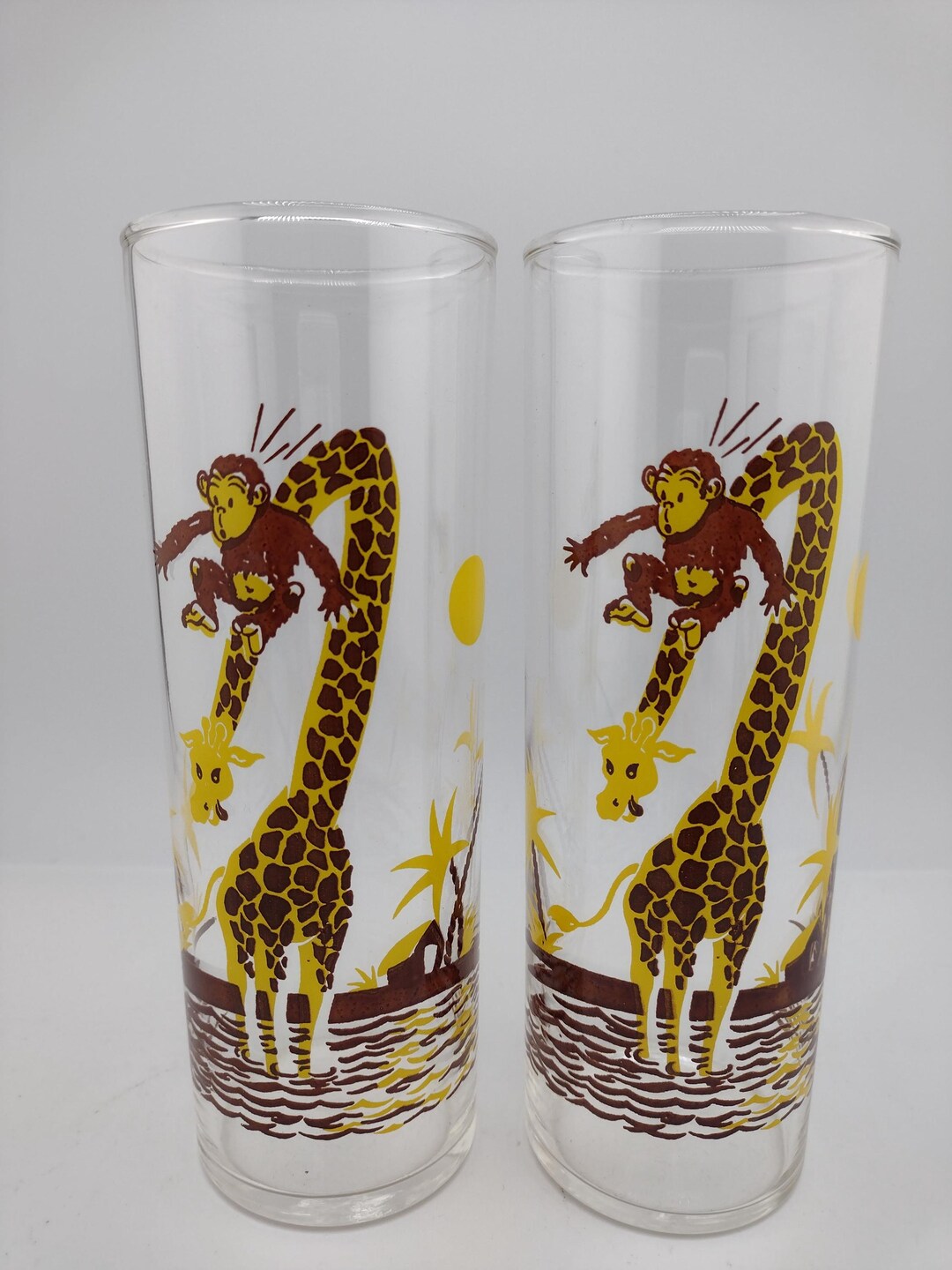 Libbey Collins Monkey Giraffe Hiball Glass Set of 2 - Etsy