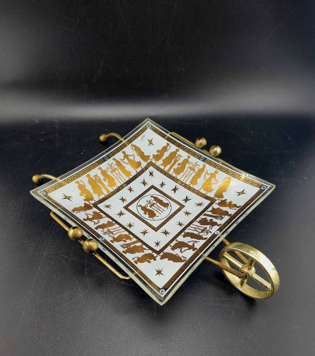 Aldon Glass Gold Greccian Goddess Snack Tray - Etsy