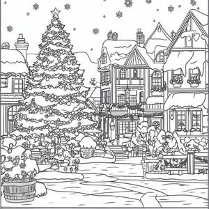 5 Christmas Coloring Pages. Featuring Festive Town Square With a ...