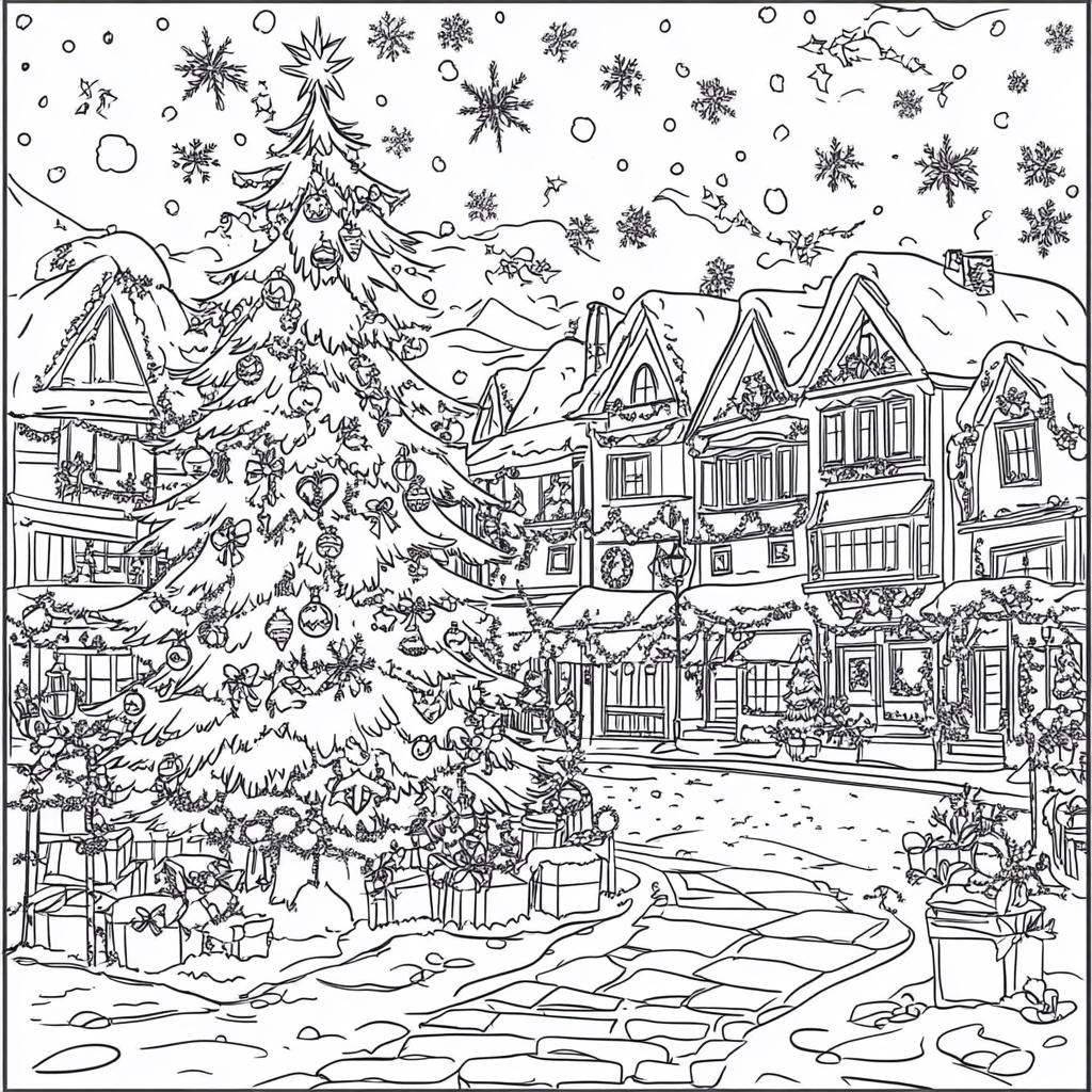 5 Christmas Coloring Pages. Featuring Festive Town Square With a ...