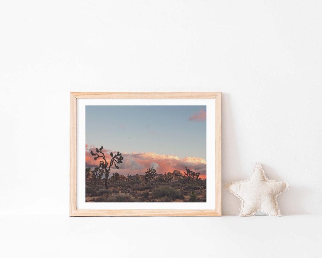 Desert Sunset Photo, Joshua Tree Print, Southwestern Wall Art, Blue and ...