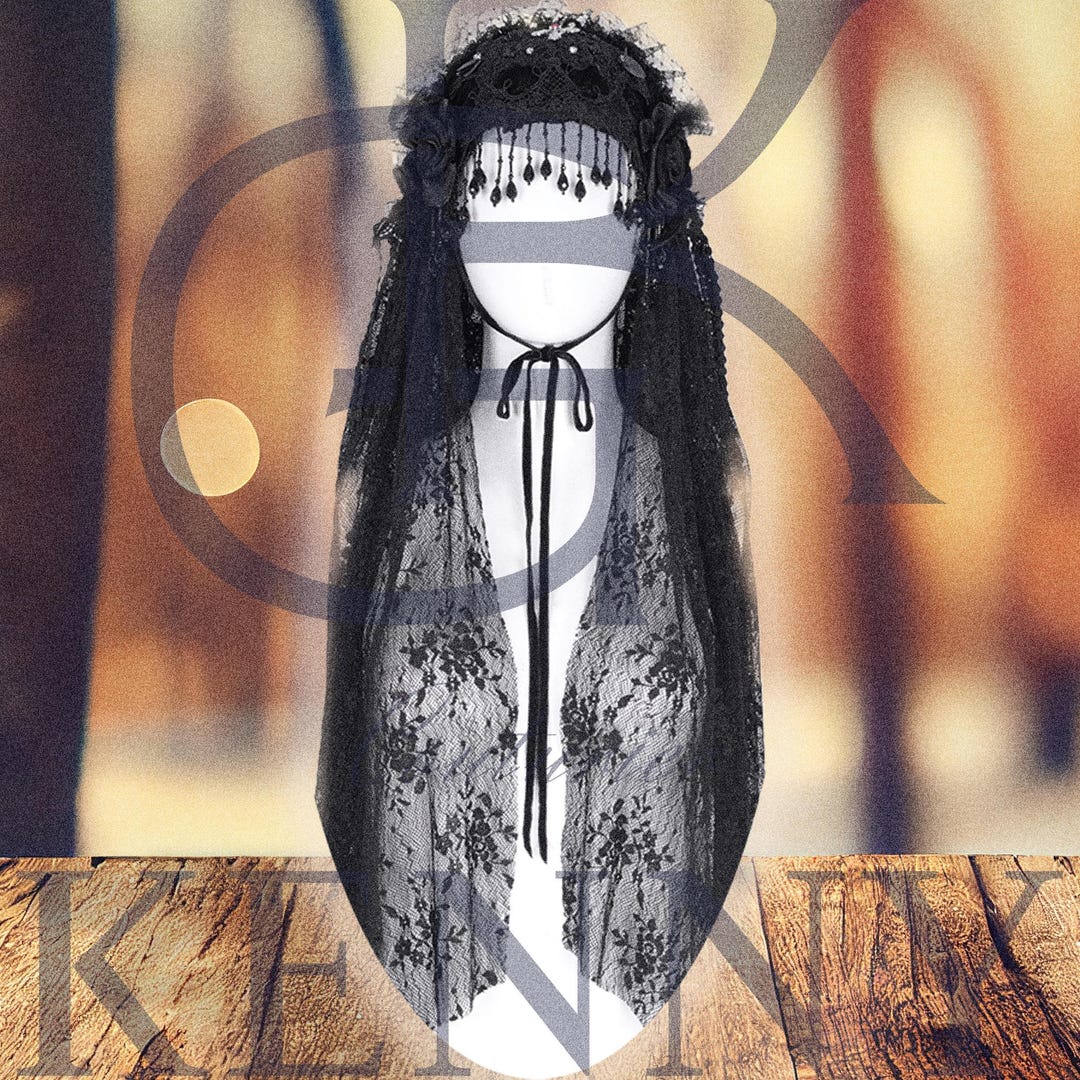 Demure Devil Black Wedding Veil, Cross Wedding Veil, Lace Edge Bridal ...