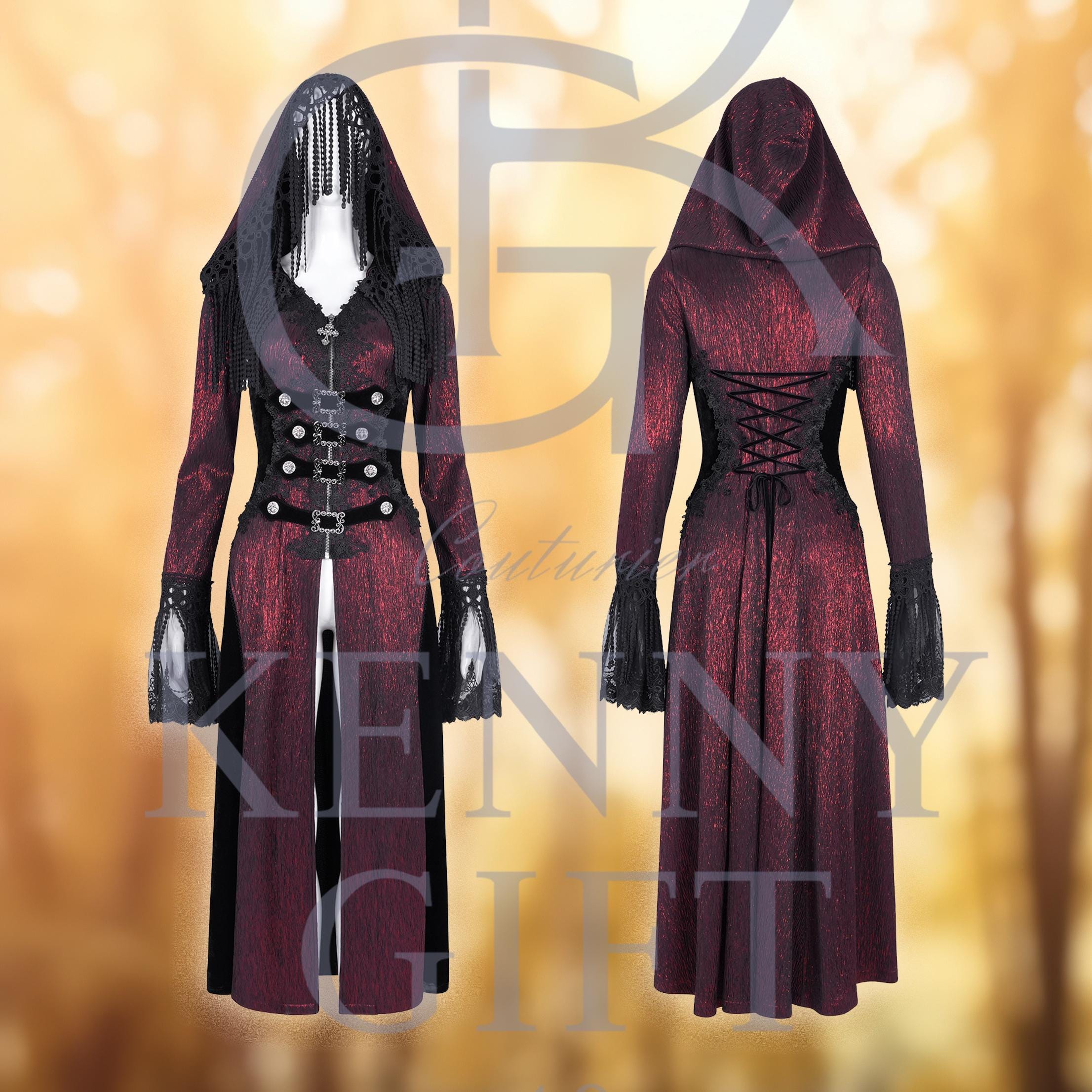 Mysterious Victorian Long Red Hooded Jacket, Women Cloak, Riding Hood ...