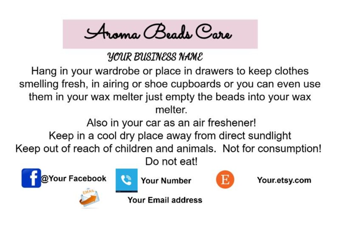 Aroma Beads Care Card Instructions - Etsy