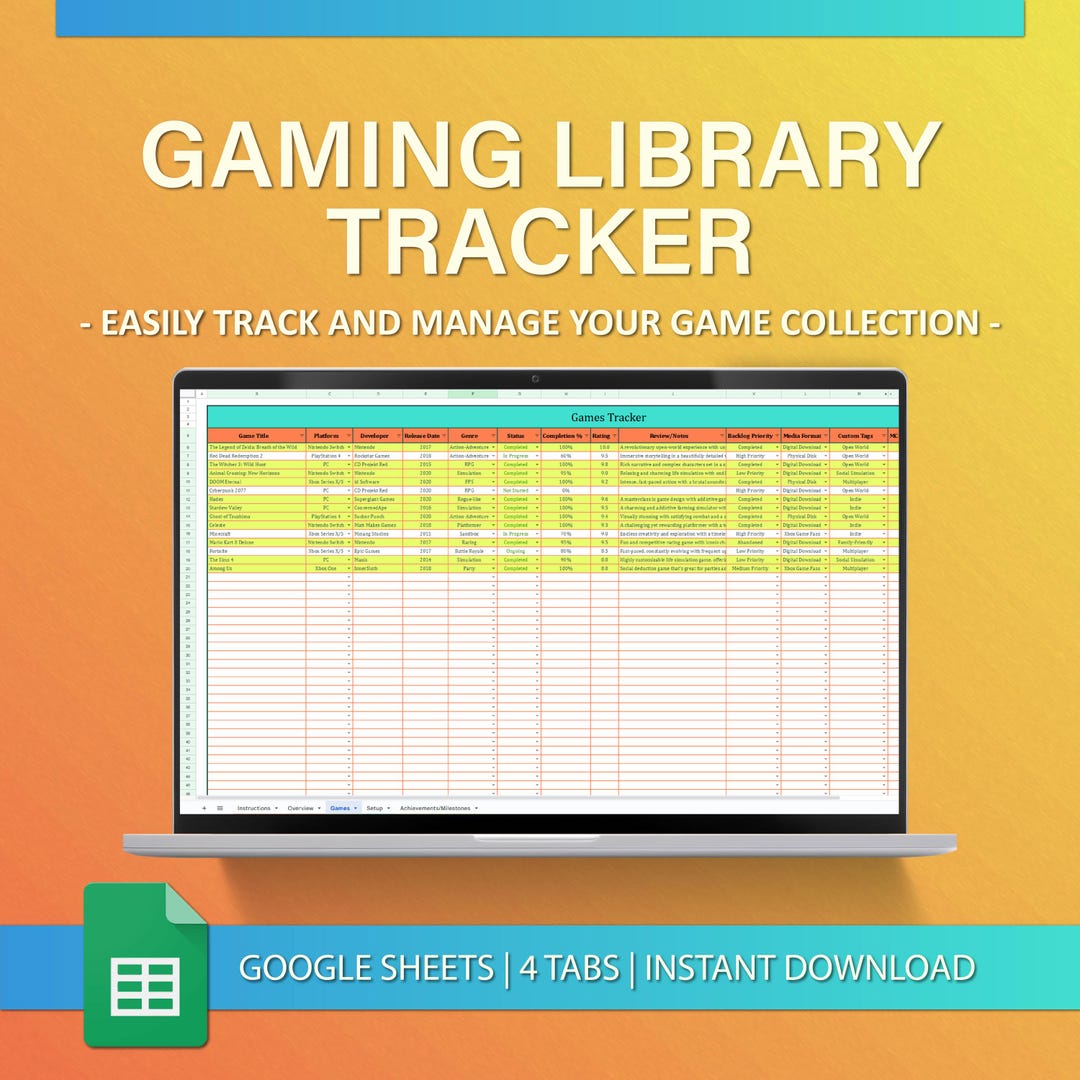 Gaming Library Tracker for Google Sheets - Tropical Breeze, Easy to Use ...