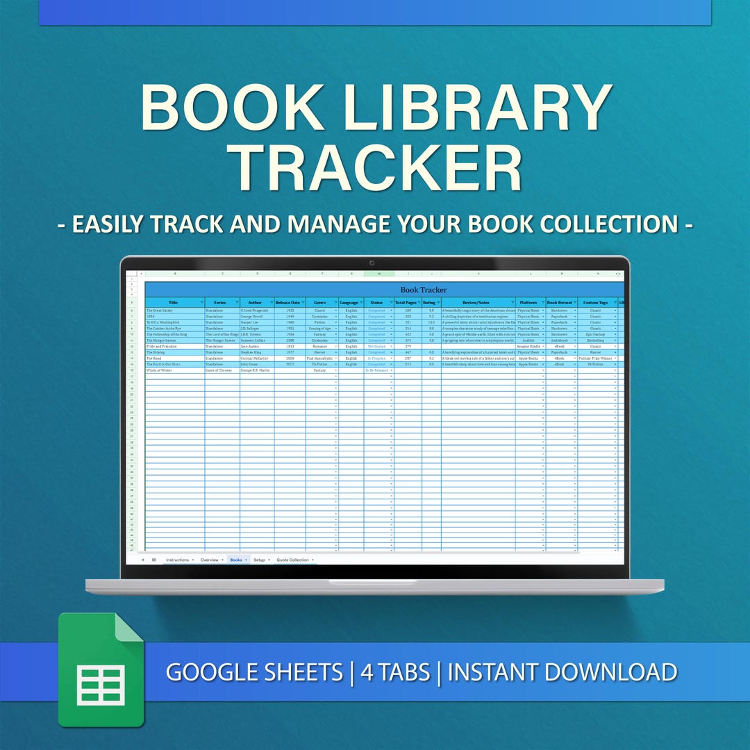 Book Library Tracker for Google Sheets - Arctic Sky, Easy to Use ...