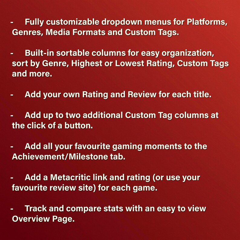 Gaming Library Tracker for Google Sheets - Crimson Steel, Easy to Use ...