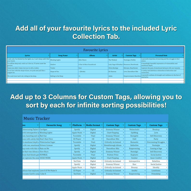 Music Library Tracker for Google Sheets - Arctic Sky, Easy to Use ...