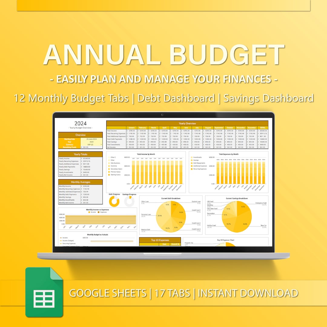 Annual Budget Planner for Google Sheets - Dandelion, All Currencies ...
