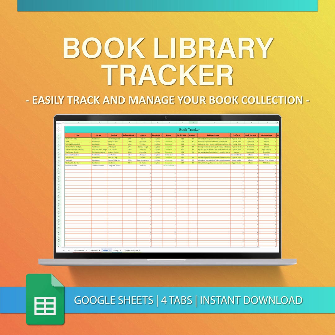 Book Library Tracker for Google Sheets Tropical Breeze, Easy to Use ...
