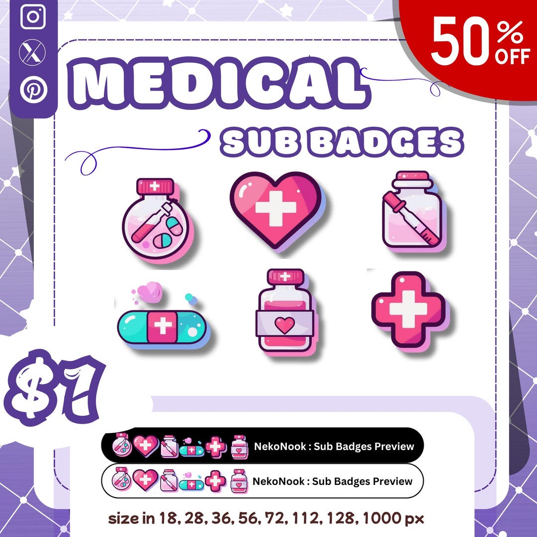 A Pink Medical Sub Badges Set | Twitch Sub Badges | Bit Badges | Cute ...
