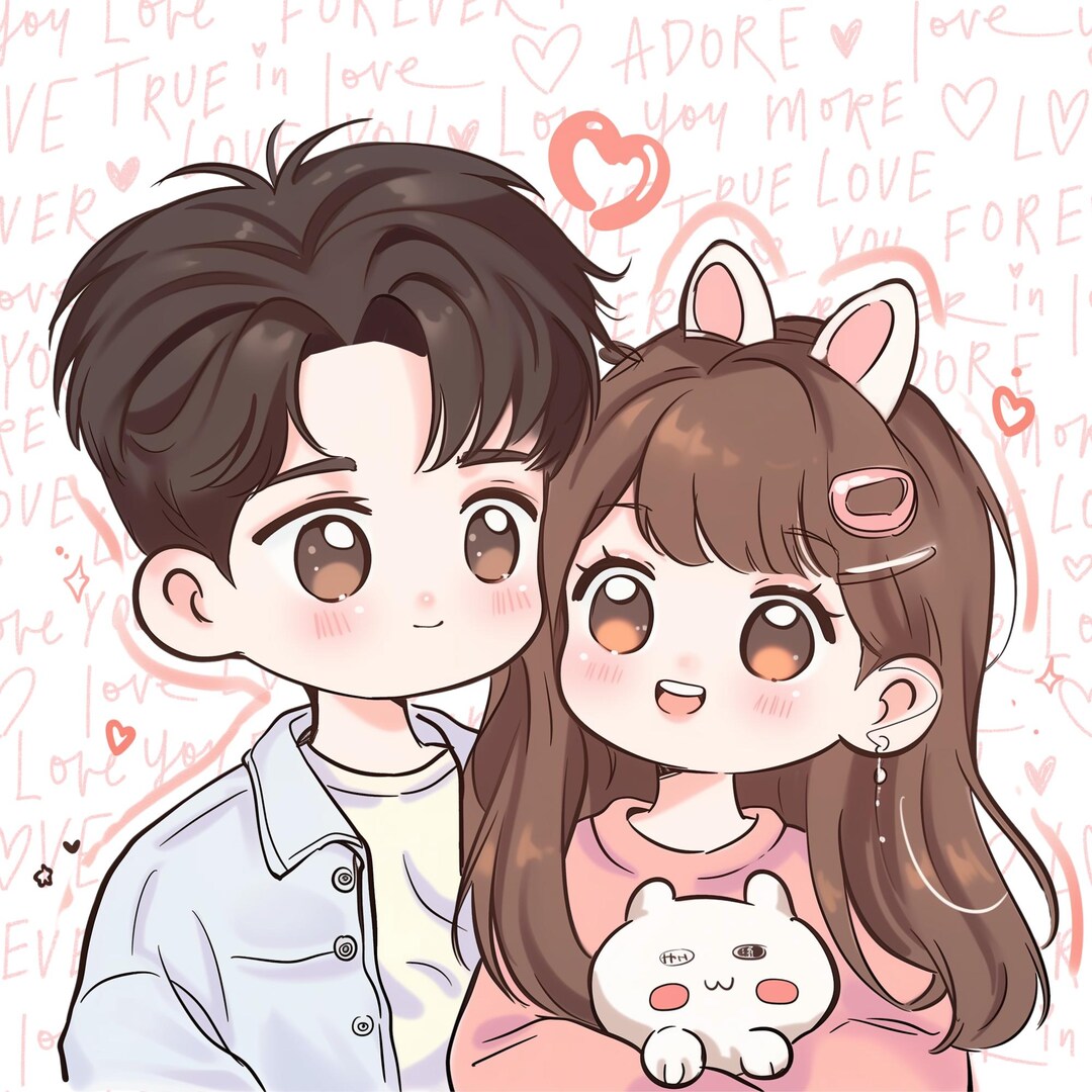 Custom Kawaii Portrait, Wedding Gift, Anniversary, Couple Portrait ...