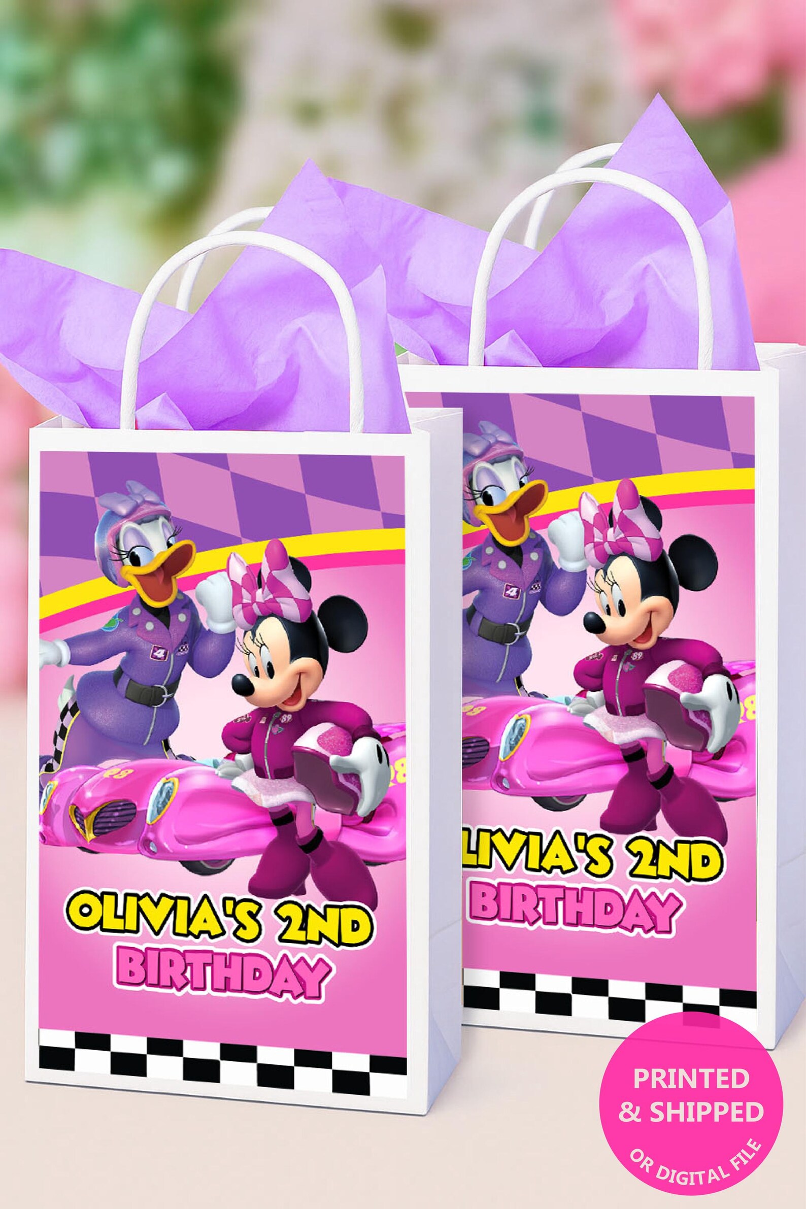 Personalized Minnie Mouse Racing Goodie Bag – Birthday Party Bag- C3Z6 ...