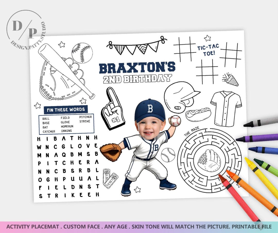 Placemat for Baseball Party / Printable Coloring Page for Party ...