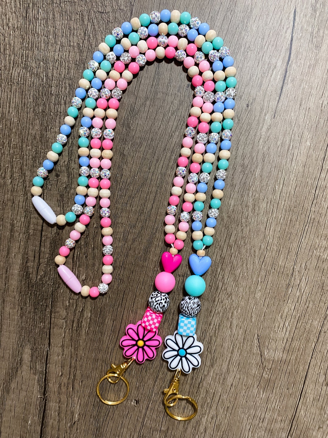 Breakaway Teacher Lanyard Funky Checkered Flower Pink and Blue ...