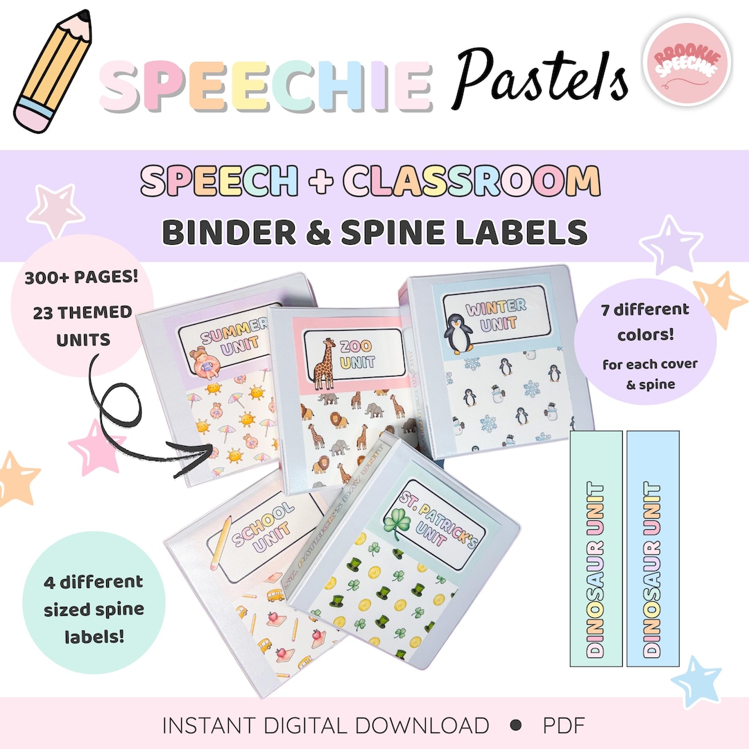 Pastel Binder Covers and Spine Labels for Speech Therapy Themed Units ...