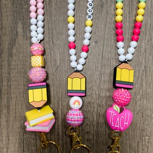 Pencil Breakaway Teacher Beaded Lanyard Teacher Necklace Pencil Teacher ...