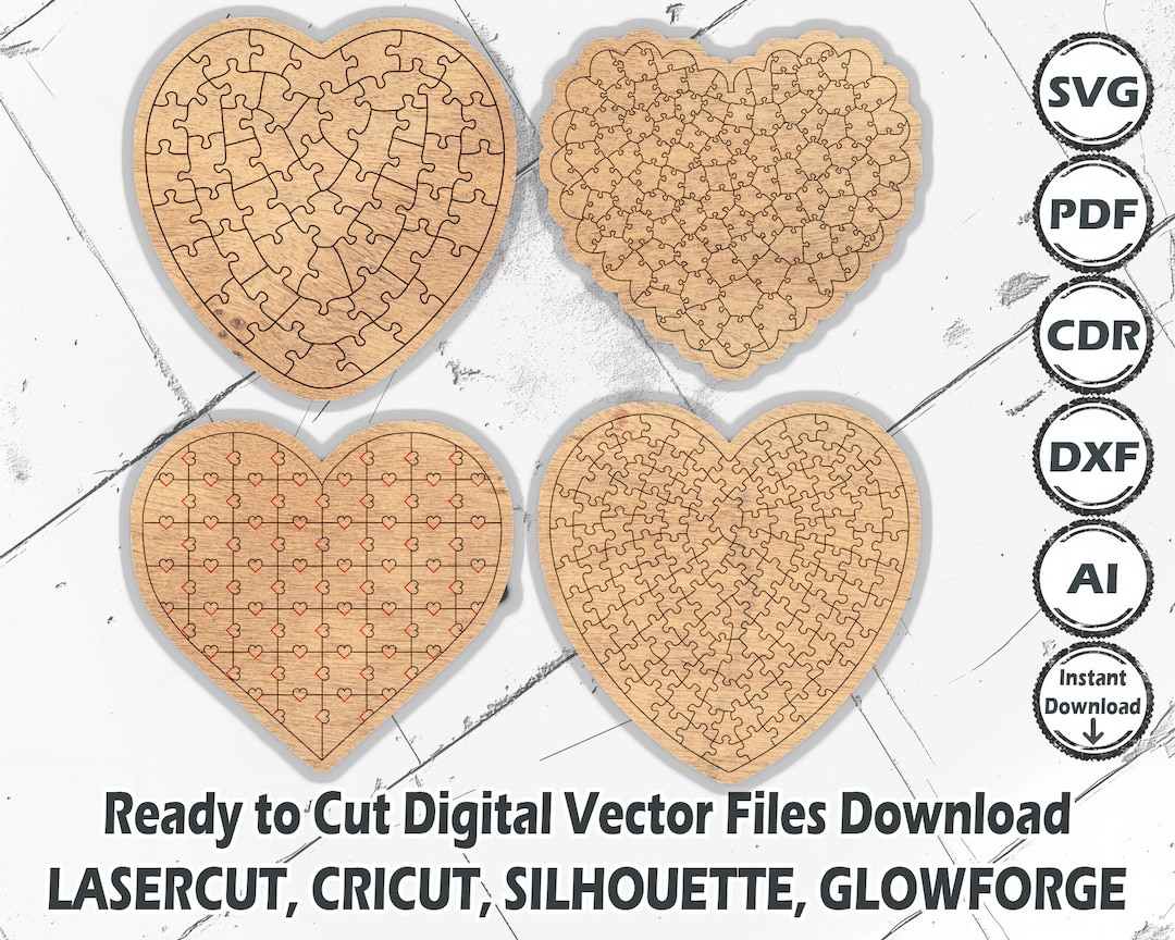 Heart Jigsaw Puzzle Set, Puzzle Svg, Laser Cut, Puzzle Cut Template ...