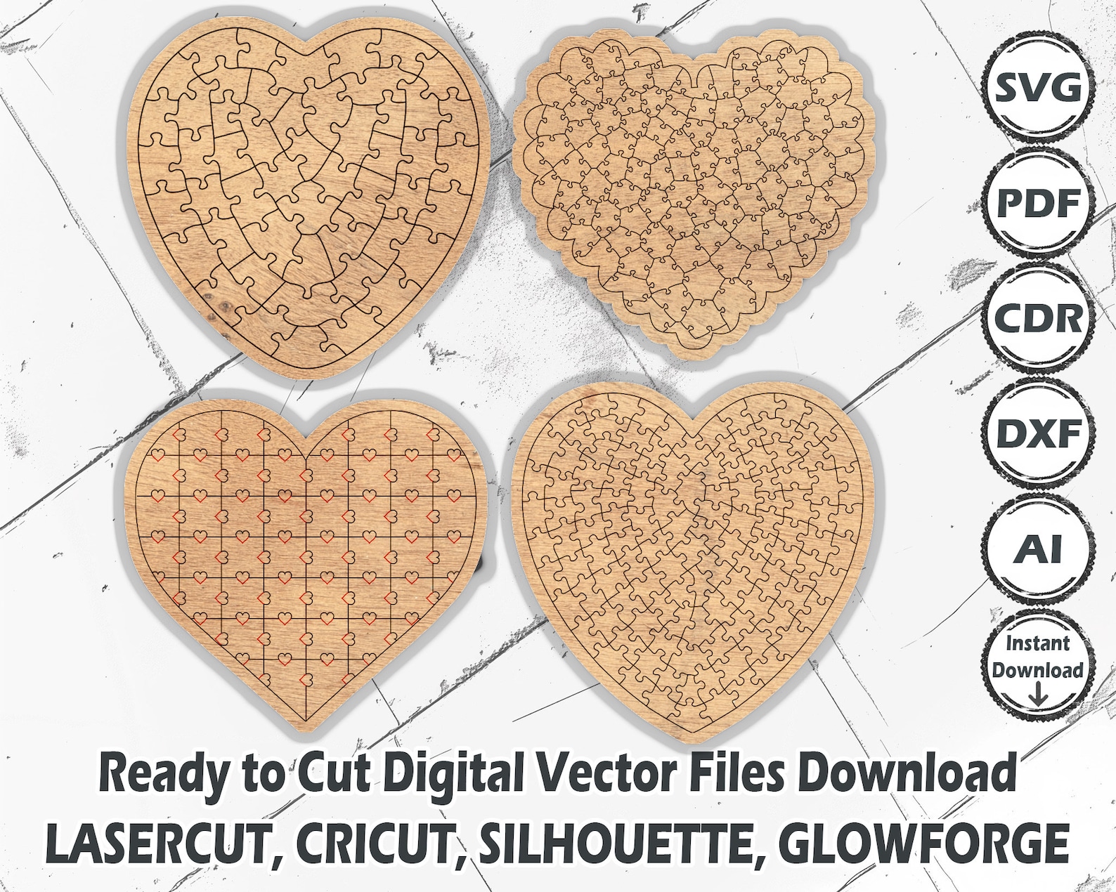 Heart Jigsaw Puzzle Set, Puzzle Svg, Laser Cut, Puzzle Cut Template ...