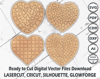 Heart Shape Jigsaw Puzzle Template Svg, Png, Pdf, Jpg Files, Puzzle ...