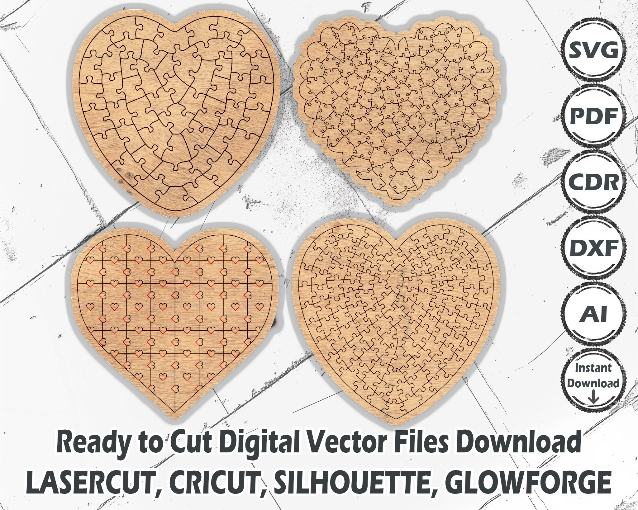 Heart Jigsaw Puzzle Set, Puzzle Svg, Laser Cut, Puzzle Cut Template ...